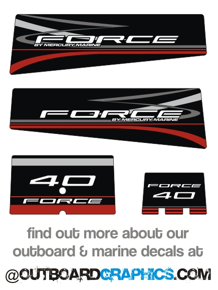 Mercury Force 40hp outboard decals/sticker kit - black design | eBay
